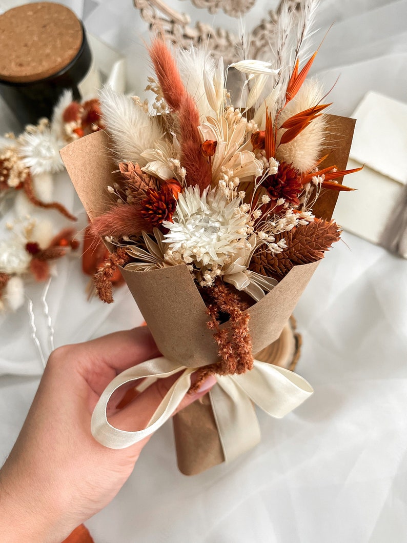 Boho Rust Terracotta Mini Dried Flower Bouquet Guest Gift for - Etsy