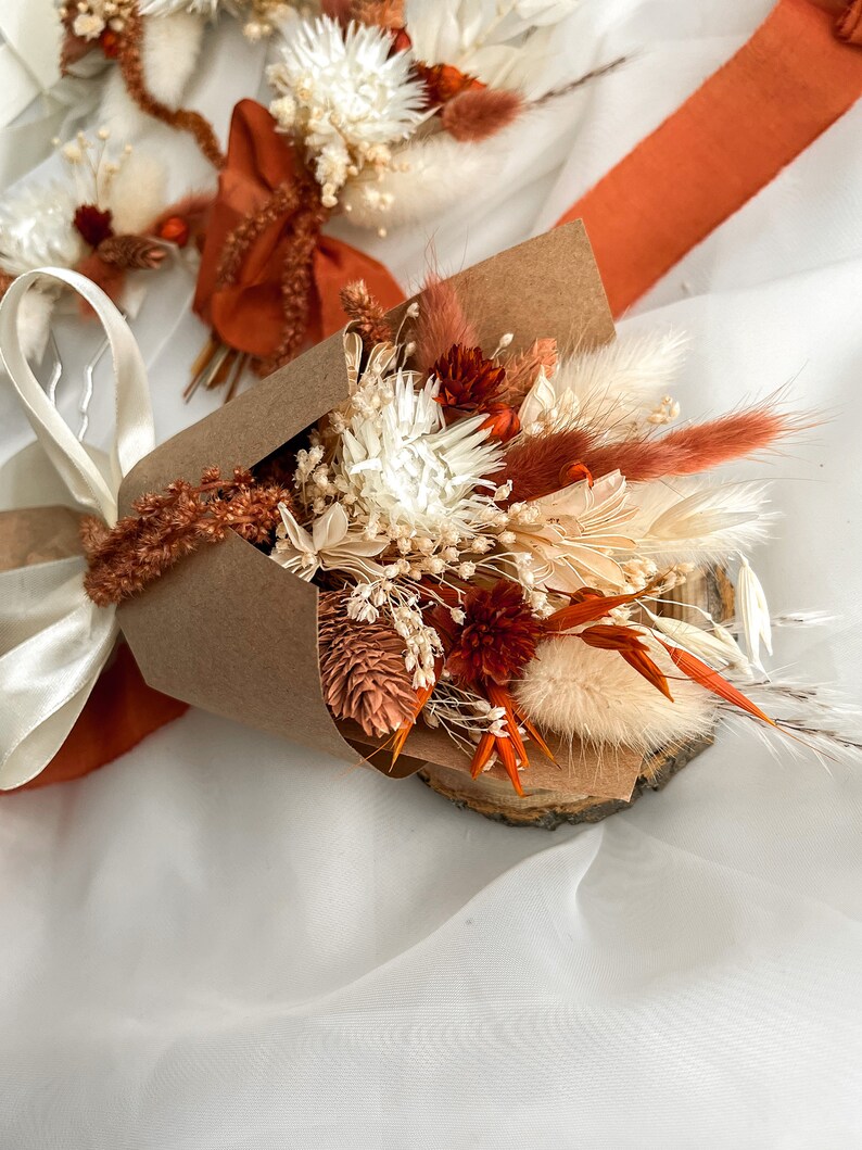 Boho Rust Terracotta Mini Dried Flower Bouquet Guest Gift for - Etsy