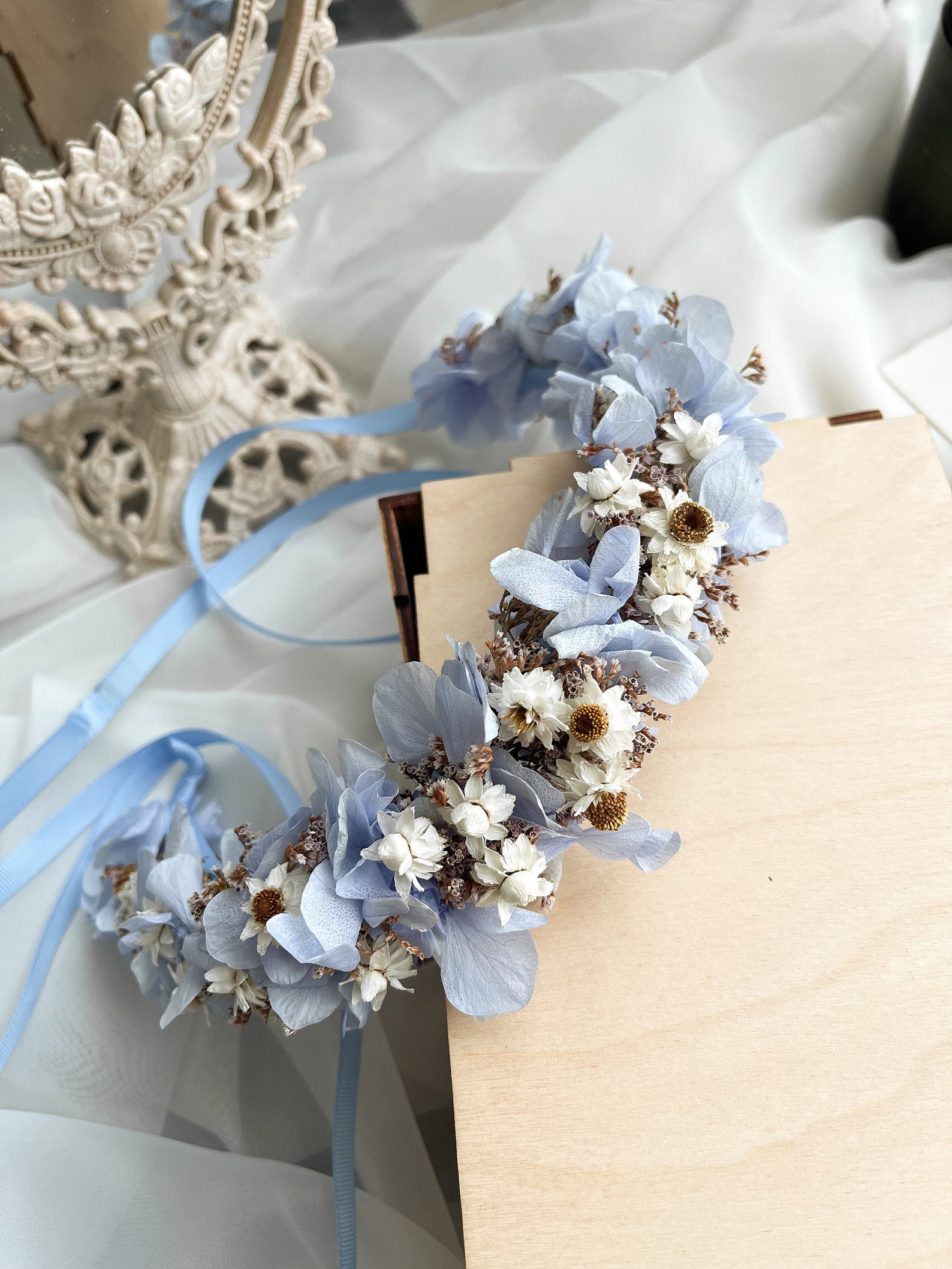 Bridal Dusty Blue Flower Crown, Flower Girl Crown, Dried Wedding Crown ...