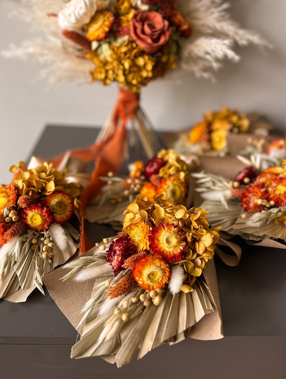 Boho Rust Terracotta Mini Dried Flower Bouquet, Guest Gift for the ...