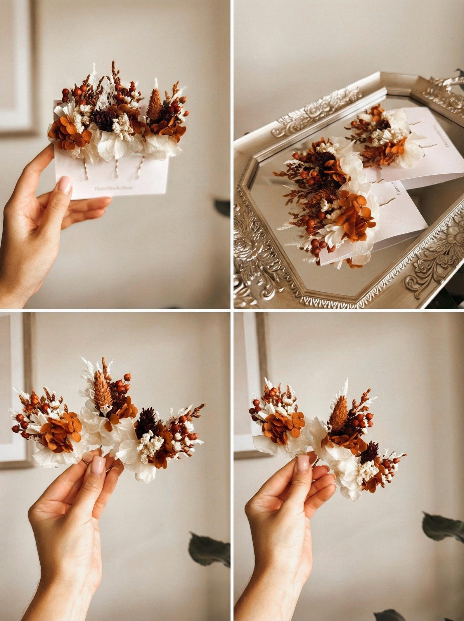 Set of Terracotta Hair Pins, Fall Flower Hair Pins, Floral Hair Pin ...
