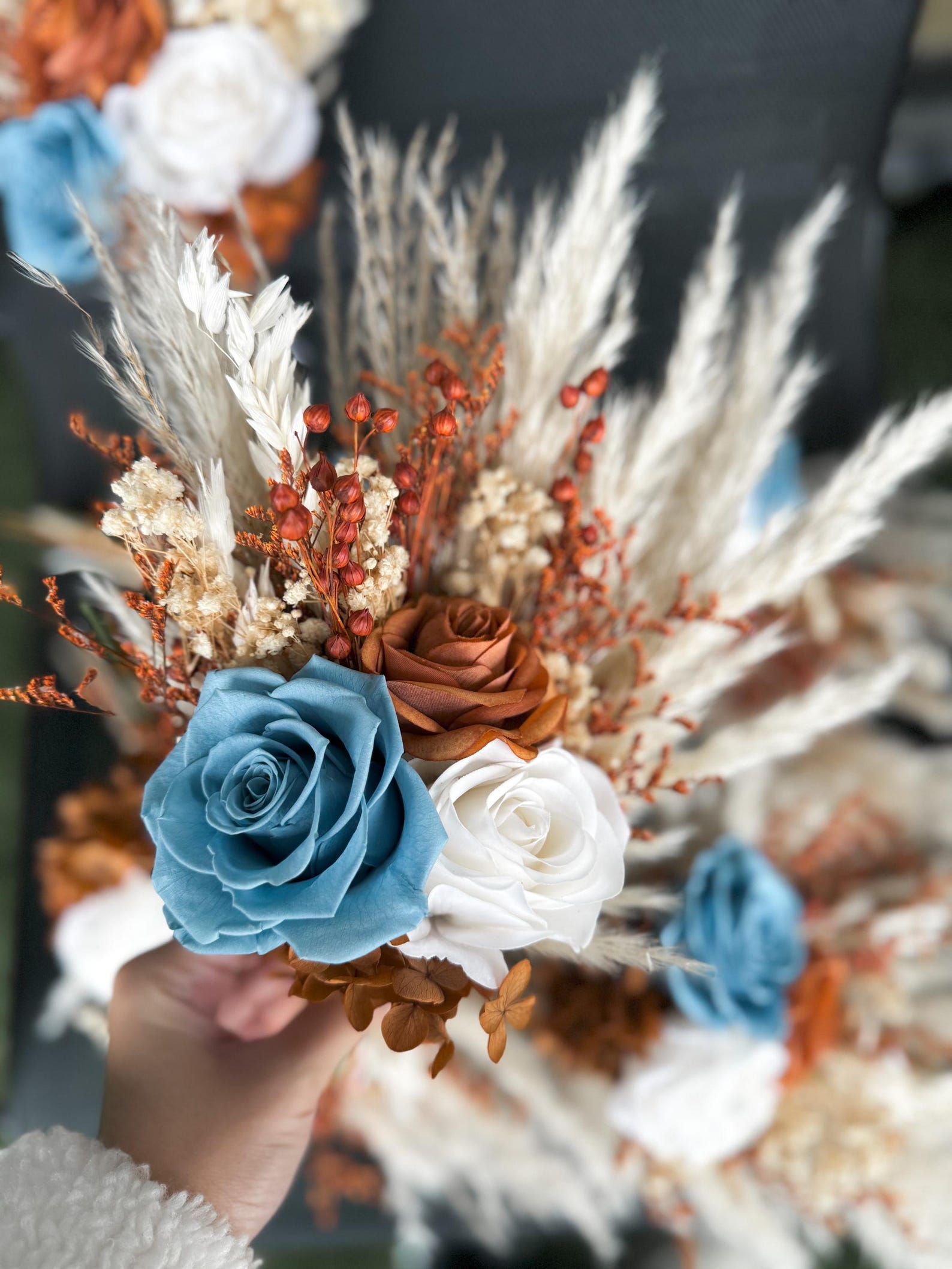 Boho Blue Terracotta Mini Bouquet, Blue Bridesmaid Centerpiece, Fall ...