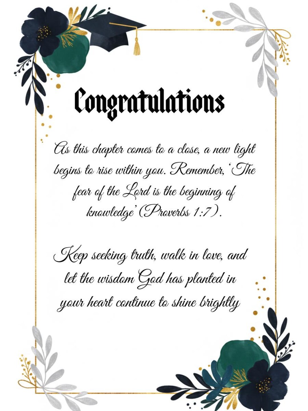 Graduation Card Printable With Bible Verse to Congratulate New ...
