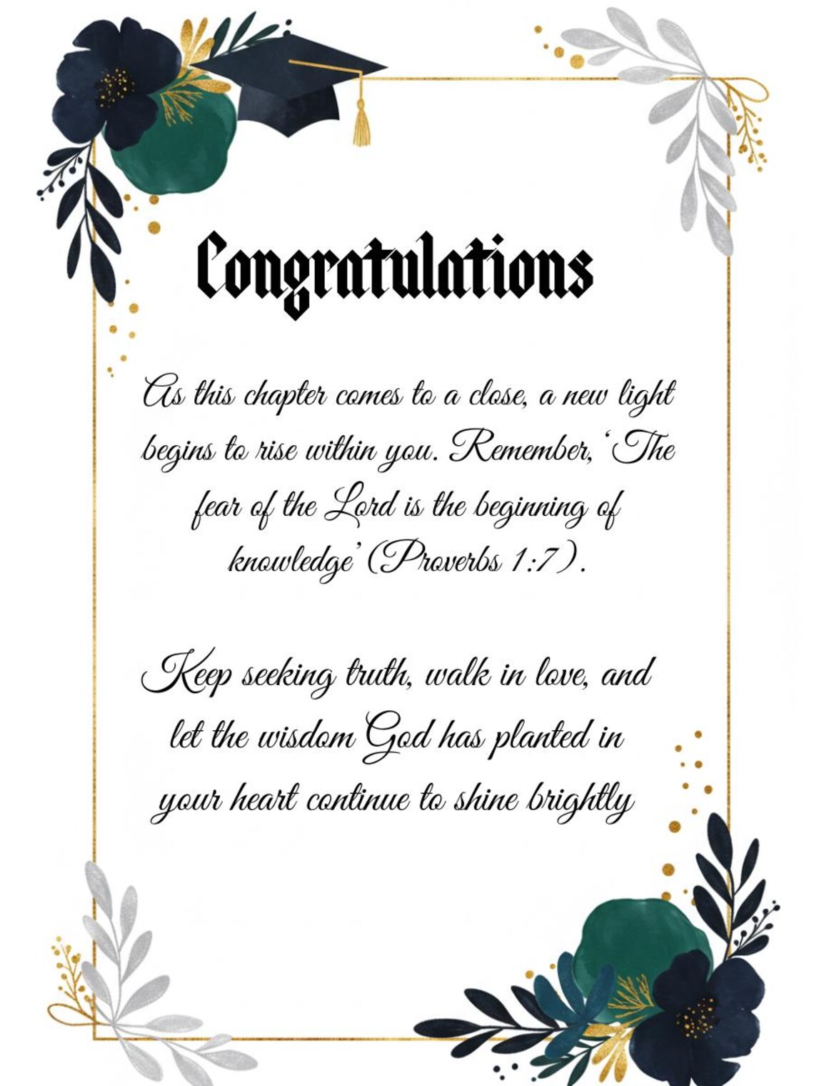Bible Verse Graduation Card: Christian Gift, Printable 3x4