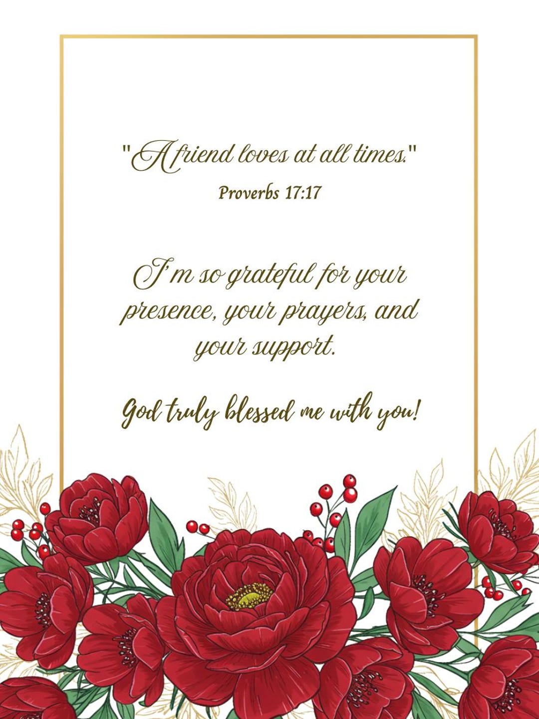 Christian Thank You Card – Grateful for Your Presence (proverbs 17:17 ...