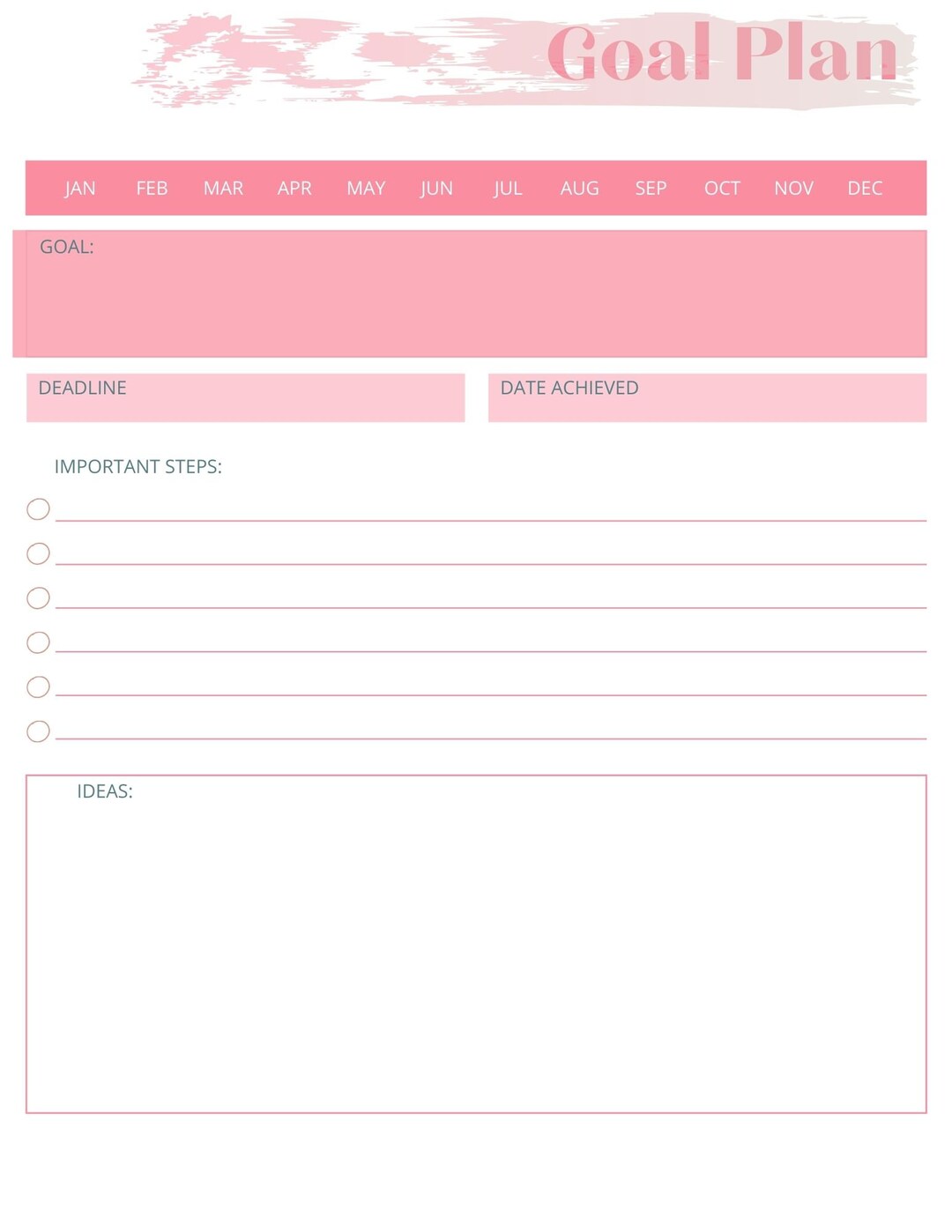 Pink Goal Planner Goal Planner Printable, Goal Setting Planner ...