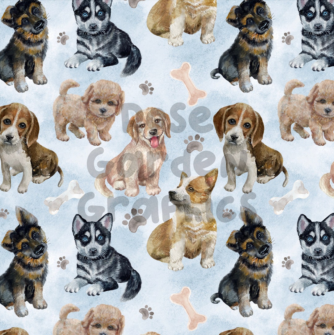 Puppies Seamless Image Pattern Paper, Digital Papers, Custom Fabric ...