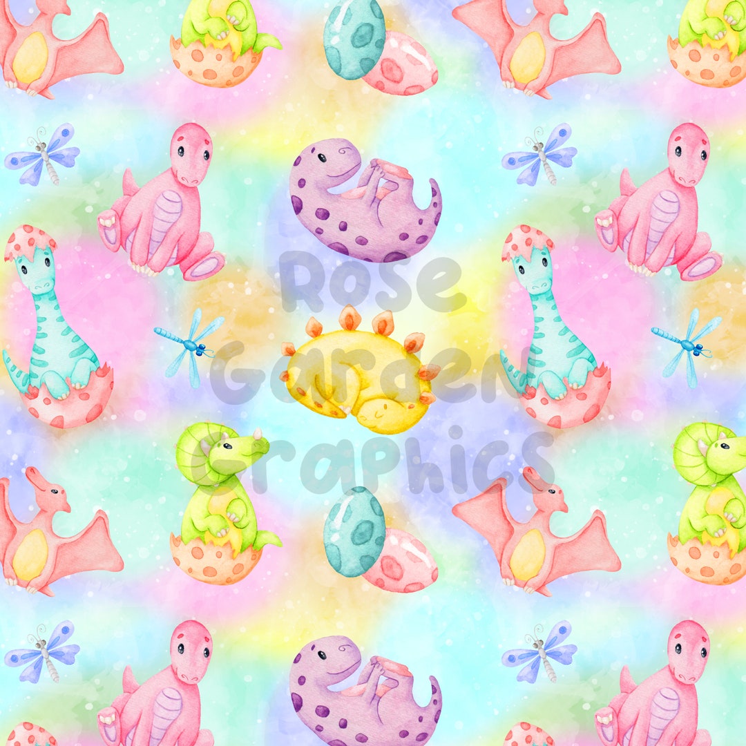 Girly Dinosaurs Seamless Image Pattern Paper, Digital Papers, Custom ...