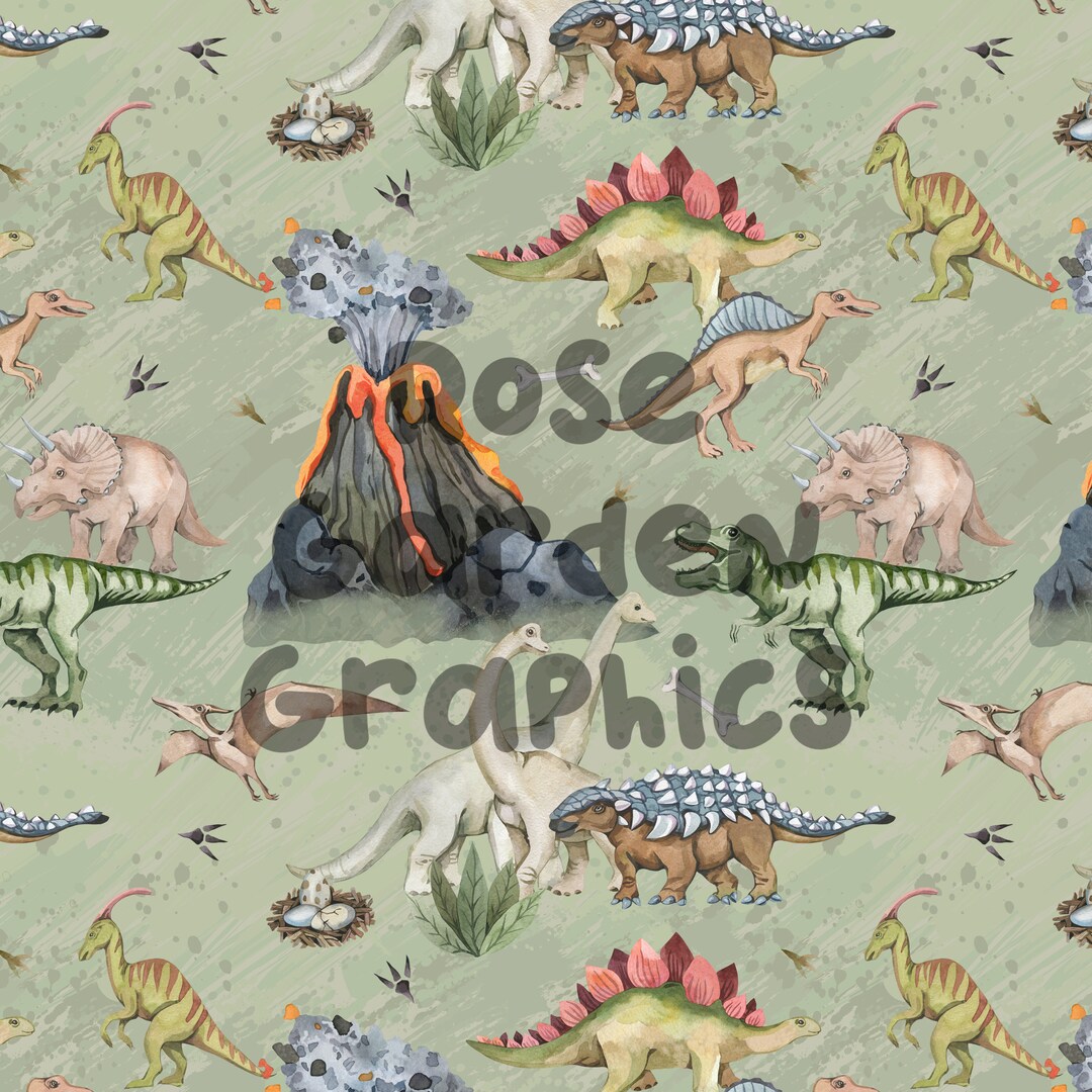 Dino Land Seamless Image Pattern Paper, Digital Papers, Custom Fabric ...
