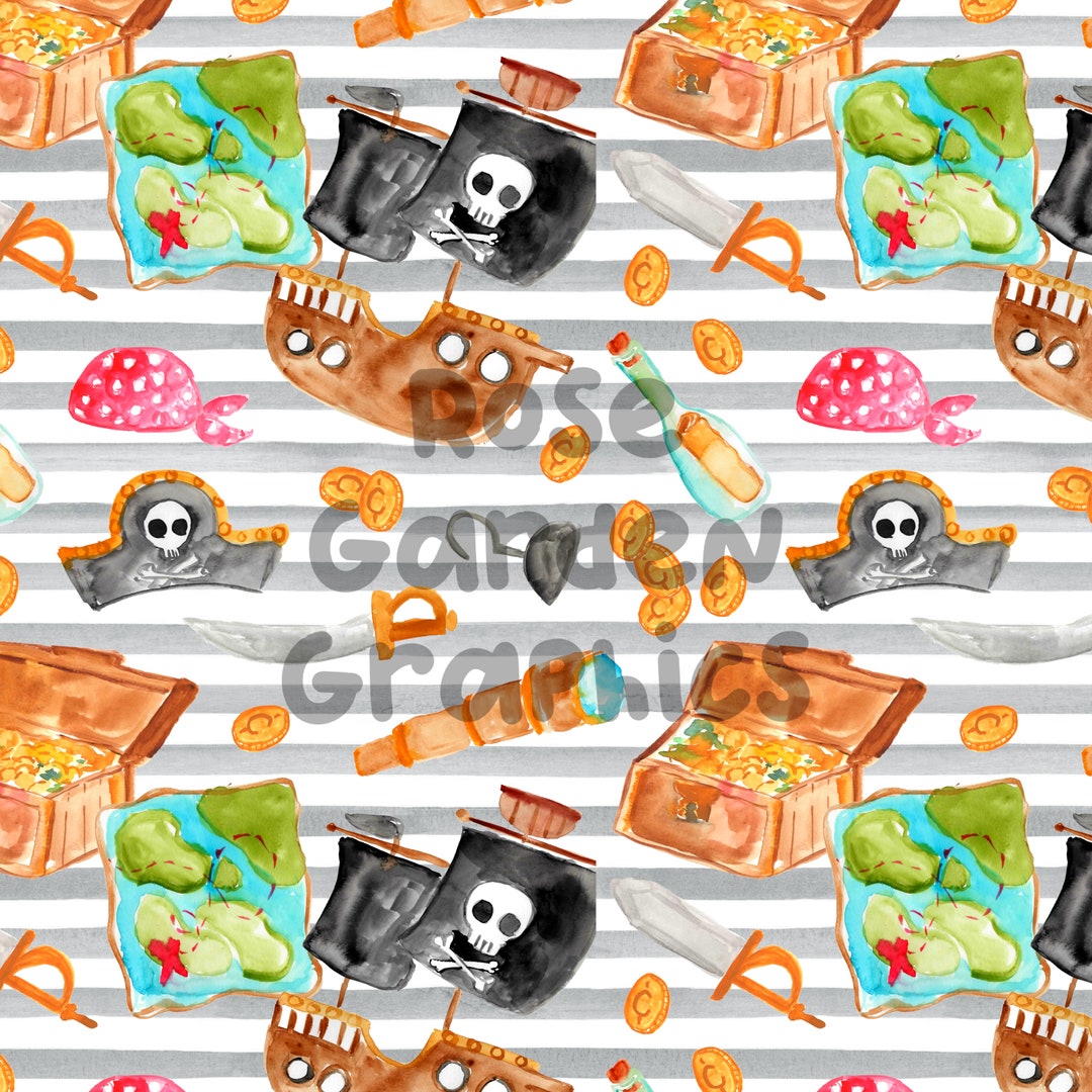 Watercolor Pirates Seamless Image, Seamless Pattern Paper, Digital ...