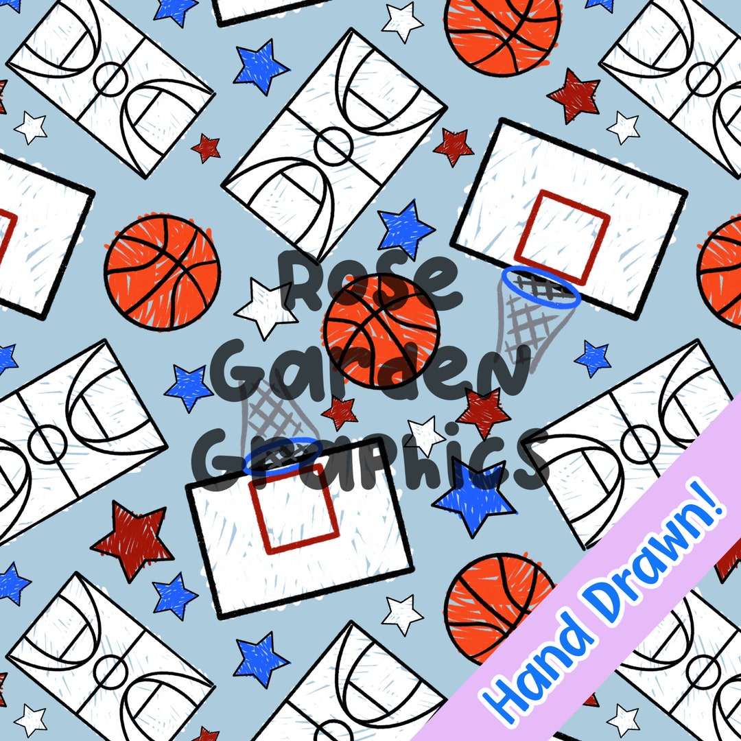 Basketball Crayon Seamless Image Pattern Paper, Digital Papers, Custom ...