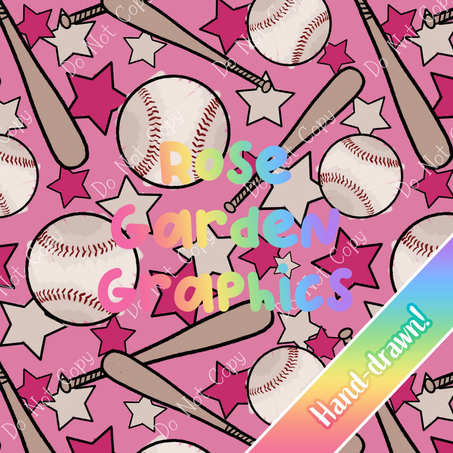 Pink Baseball Crayon Seamless Image Pattern Paper Digital Papers Custom ...
