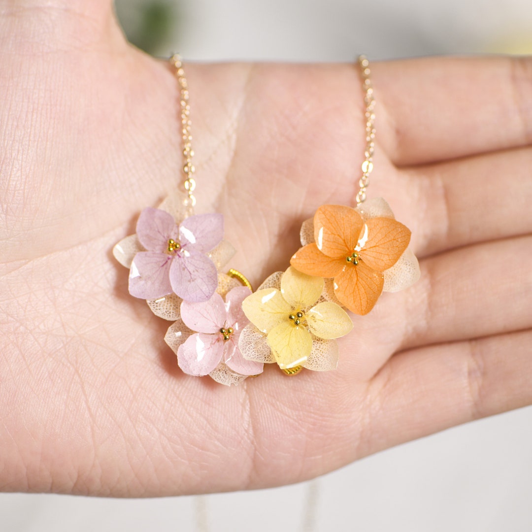 4-color Hydrangea Flower Necklace, Handmade Real Flower Necklace ...