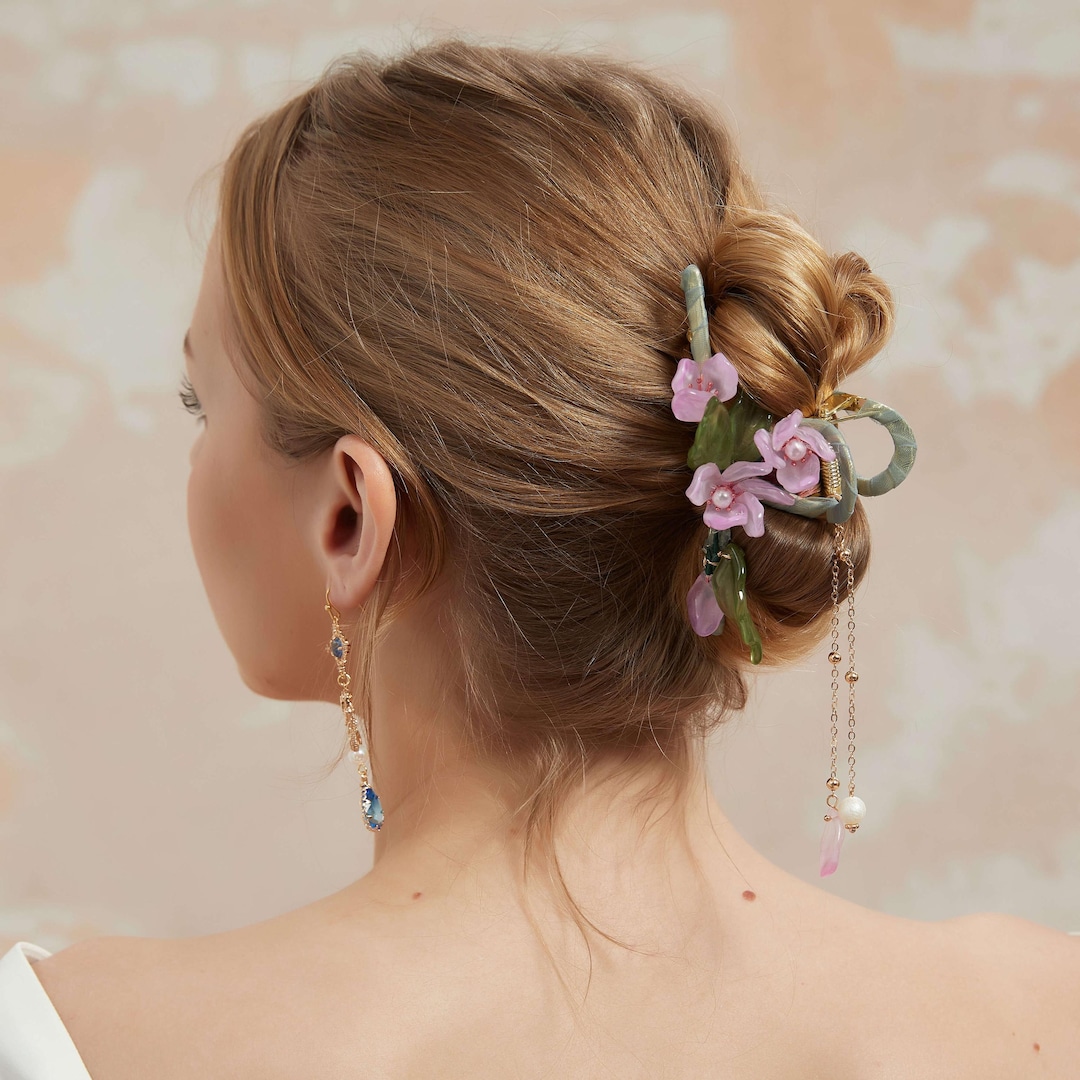 Purple Camellia Flower Hair Claw, Handmade Special Unique Flower Hair ...