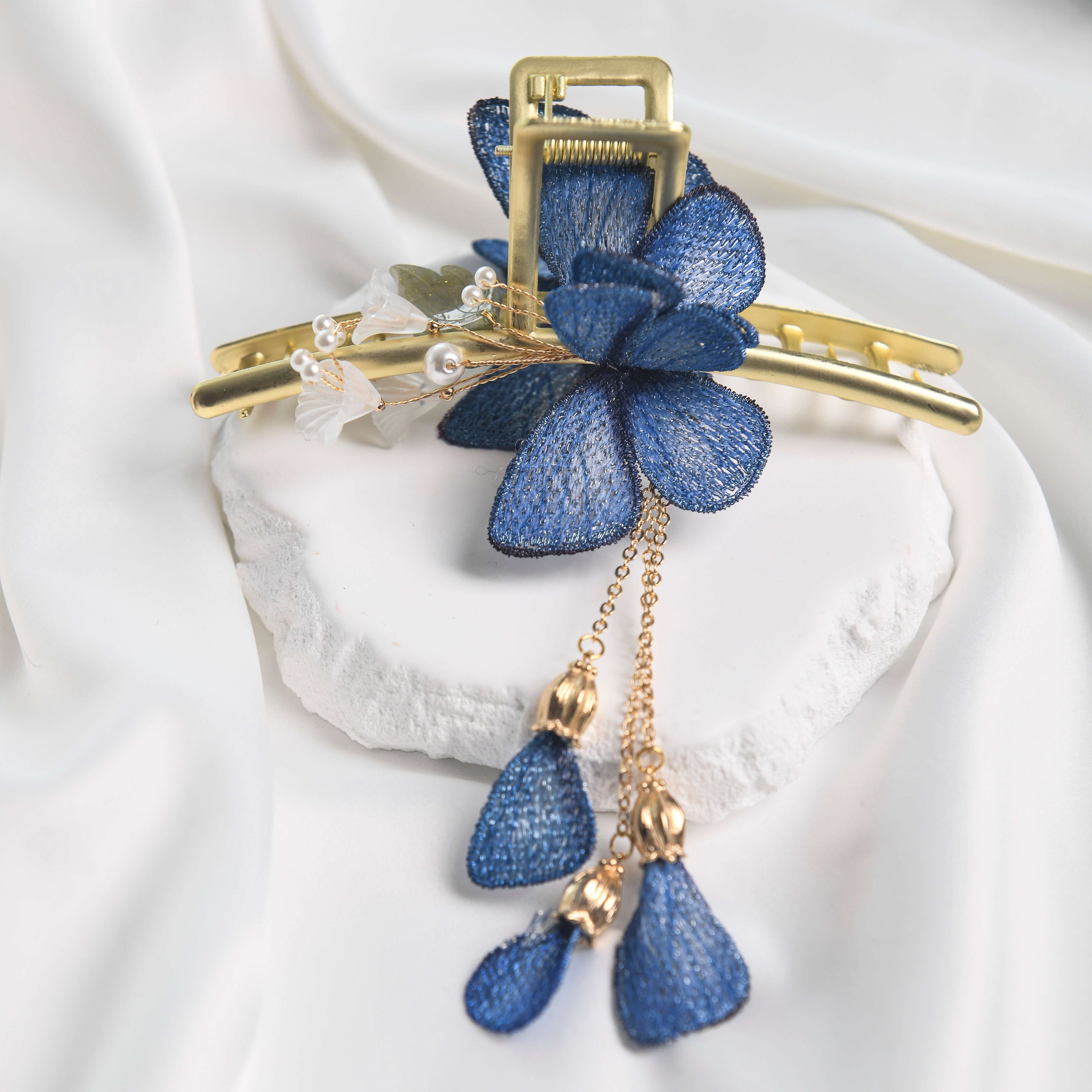 Blue Butterfly Flower Hair Claw: Tassel Garden Hair Clip - Etsy