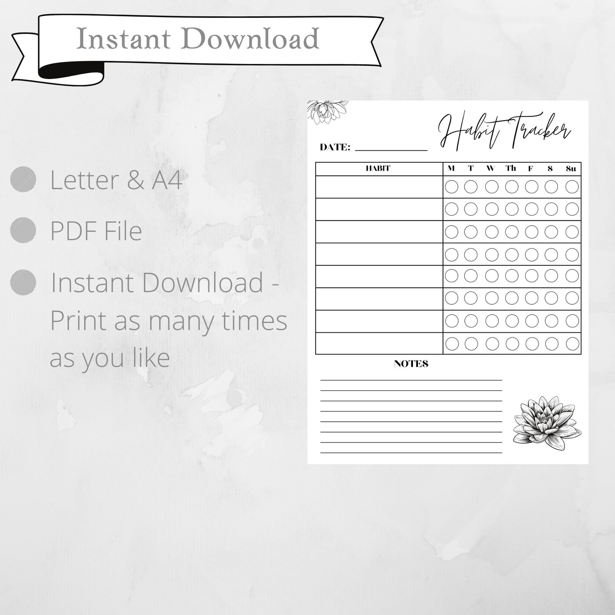 Weekly Habit Tracker, Printable Tracker, Habit List, Instant Download ...