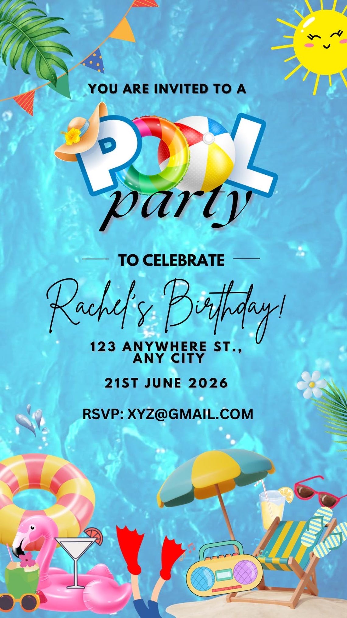 A Fun Pool Party Invite - Etsy