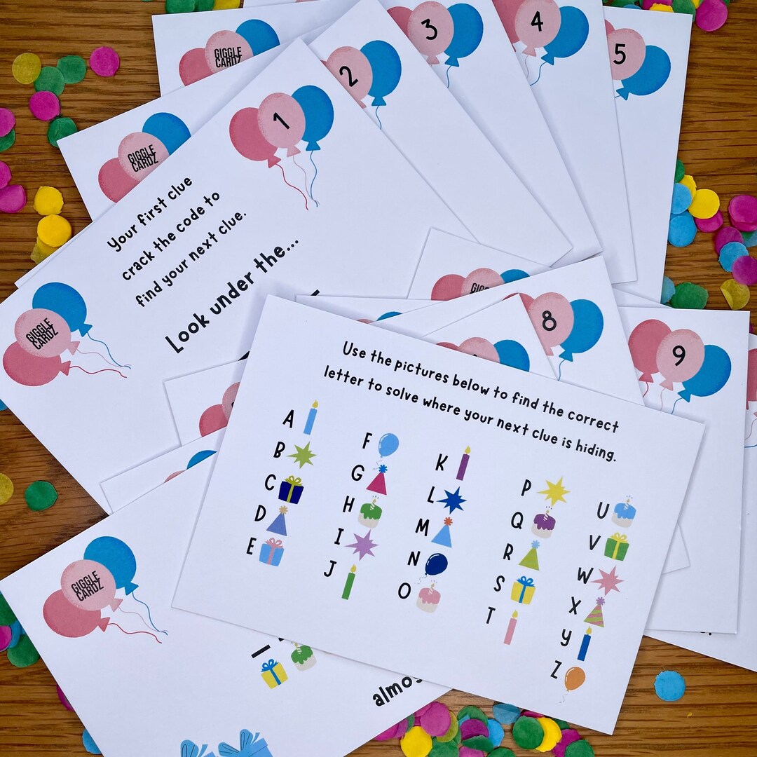 Crack the Code, Birthday Hunt Clue Cards, Crack the Code Clue Cards ...