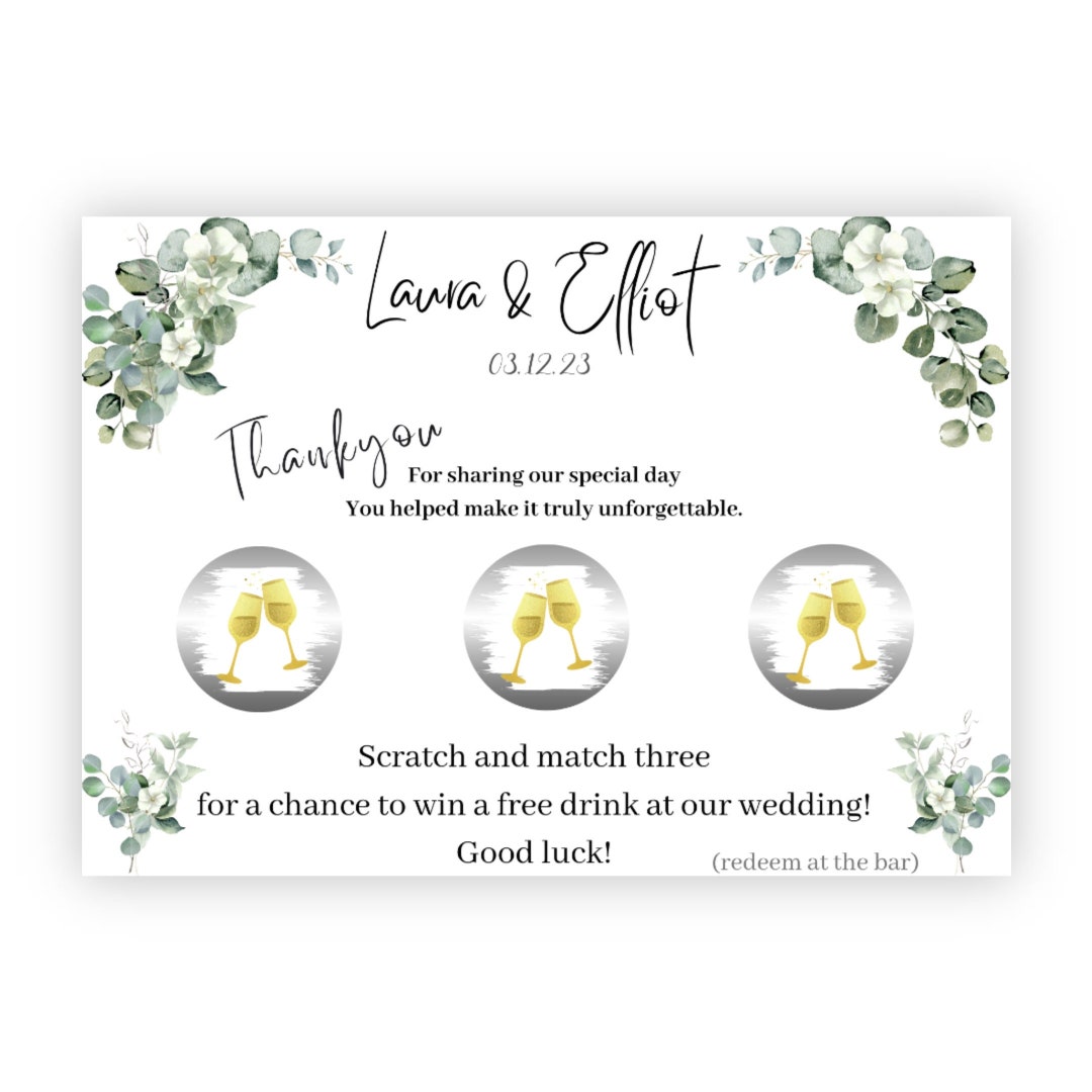 Personalised Wedding Favours, Personalised Win a Drink Scratch Cards ...