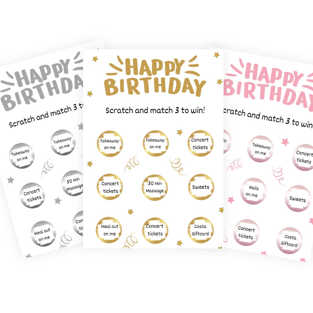 Birthday Scratch and Match Gift Card, Happy Birthday , Scratch and ...