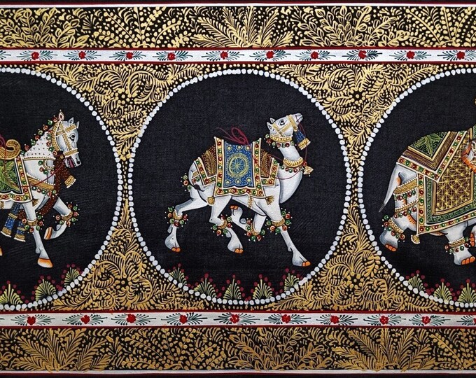 Indian Silk Hand Painting With FRAME: Elephant, Horse, Camel Symbols of ...