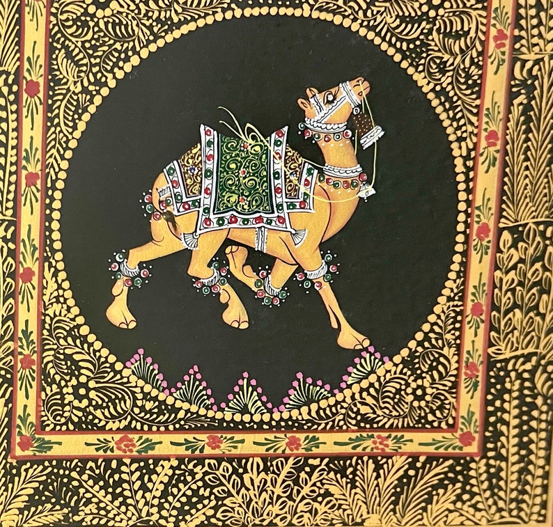 Handmade Indian Silk Painting: Elephant, Horse & Camel Procession - Etsy