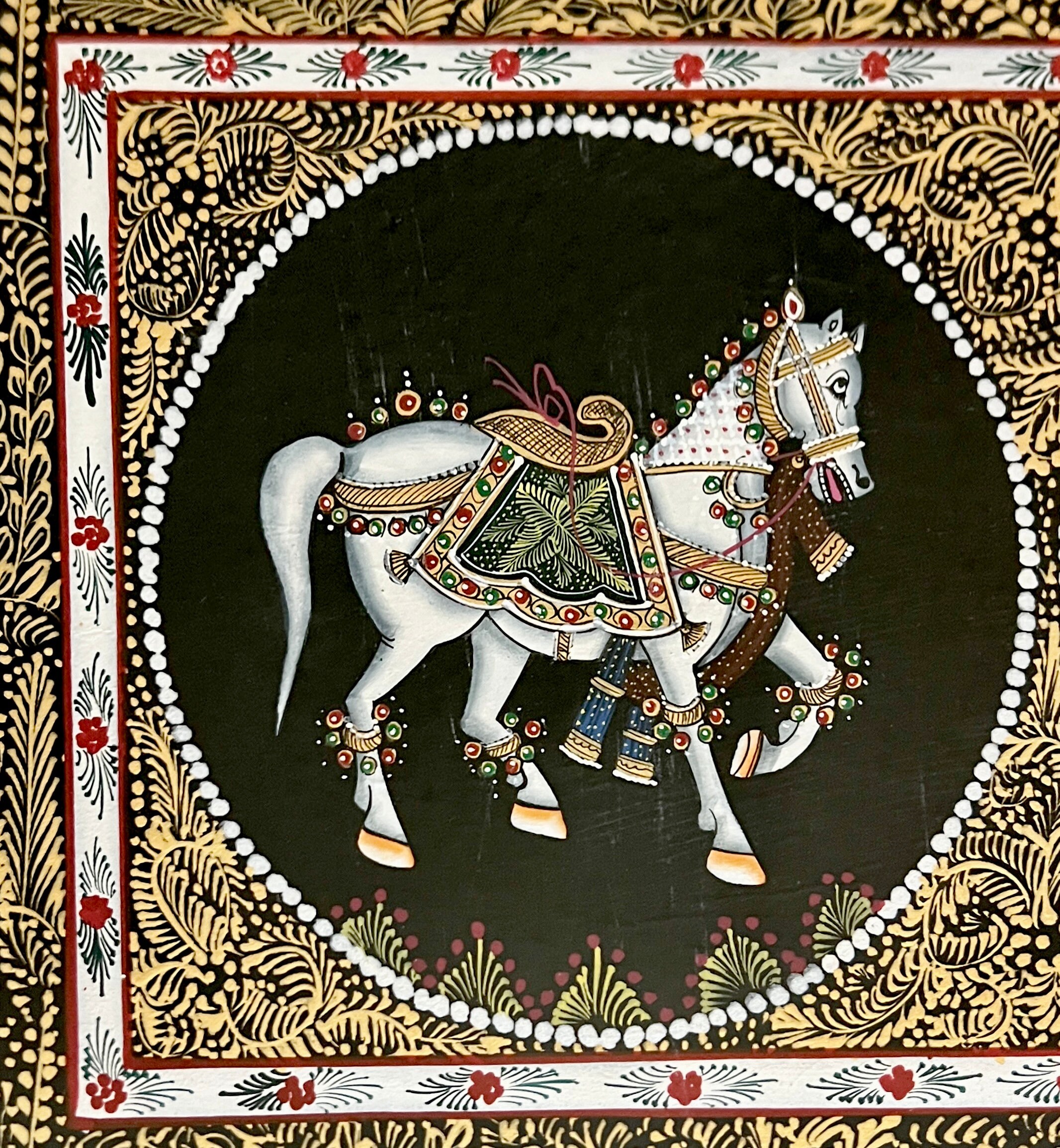 Indian Silk Hand Painting With FRAME: Elephant, Horse, Camel Symbols of ...