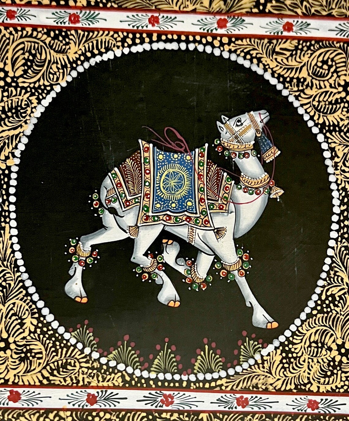 Indian Silk Hand Painting With FRAME: Elephant, Horse, Camel Symbols of ...