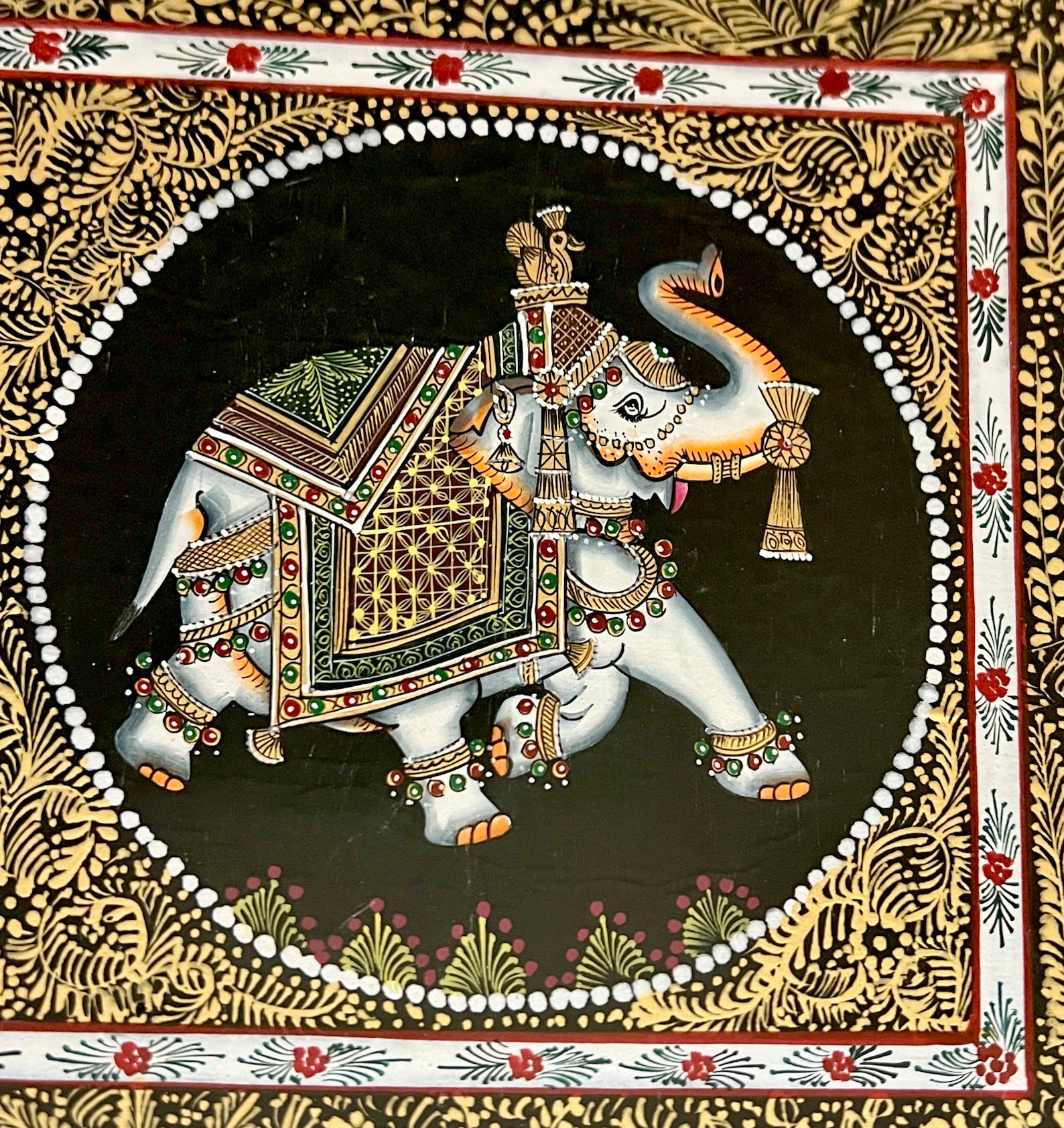 Indian Silk Hand Painting With FRAME: Elephant, Horse, Camel Symbols of ...
