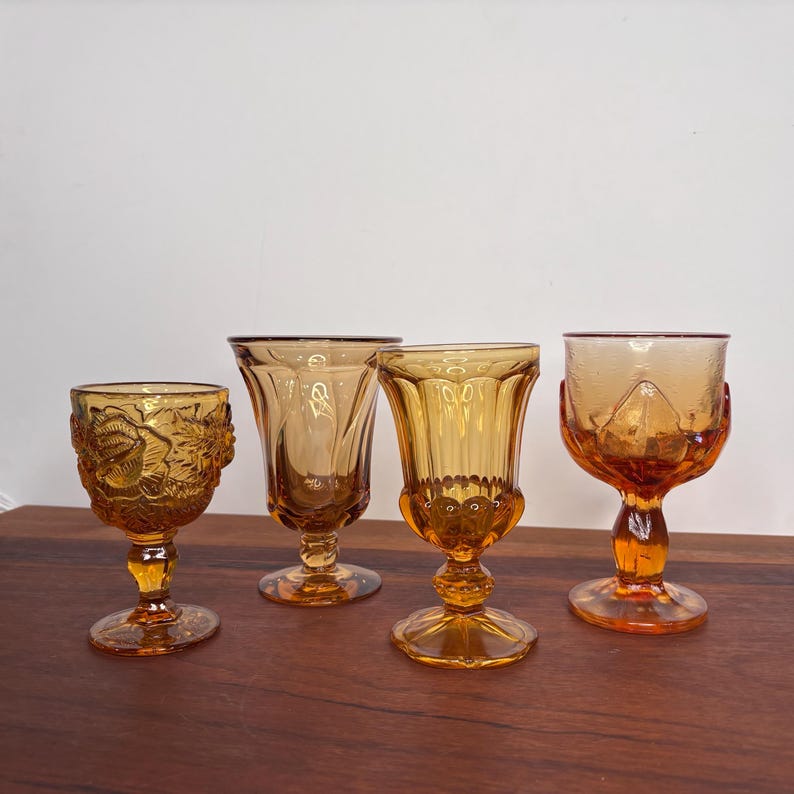 Vintage Amber Glass Goblet Set, Vintage Barware, Amber Glass, Mix Match ...