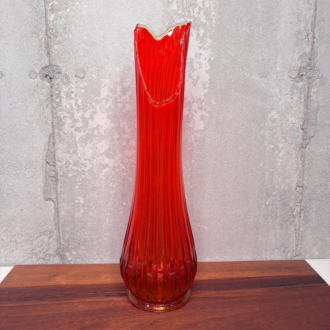 Vintage Amberina Broken Column Le Smith 21” Swung Vase, Mid Century ...