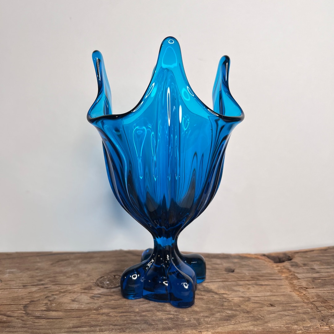 Vintage Viking Blue Epic Vase 1475, Mcm Vase, Blue Vase, Ruffle Vase - Etsy