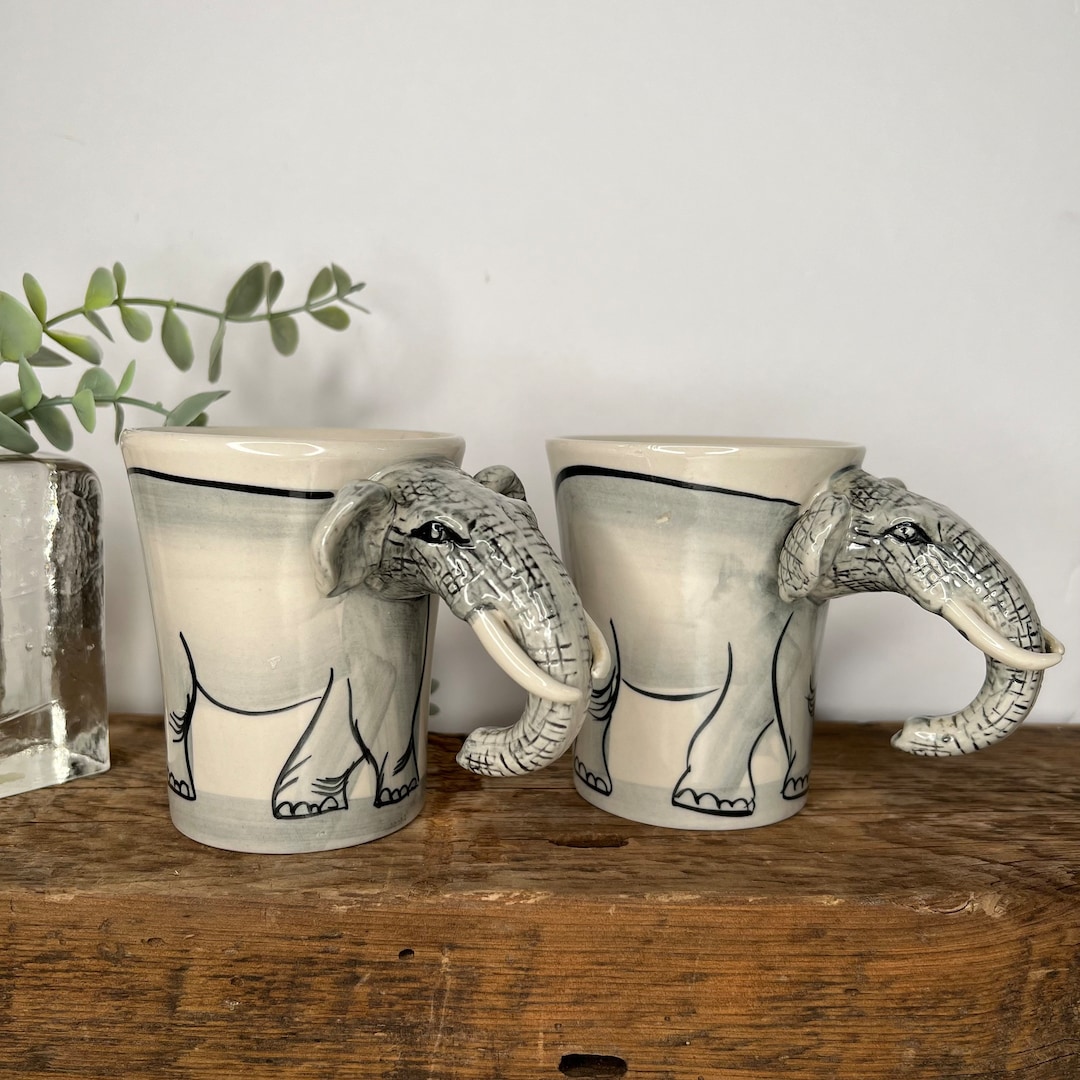 Set of Elephant Mugs, Zoo Animals, Funky Coffee Mug, Tea and Coffee Set ...