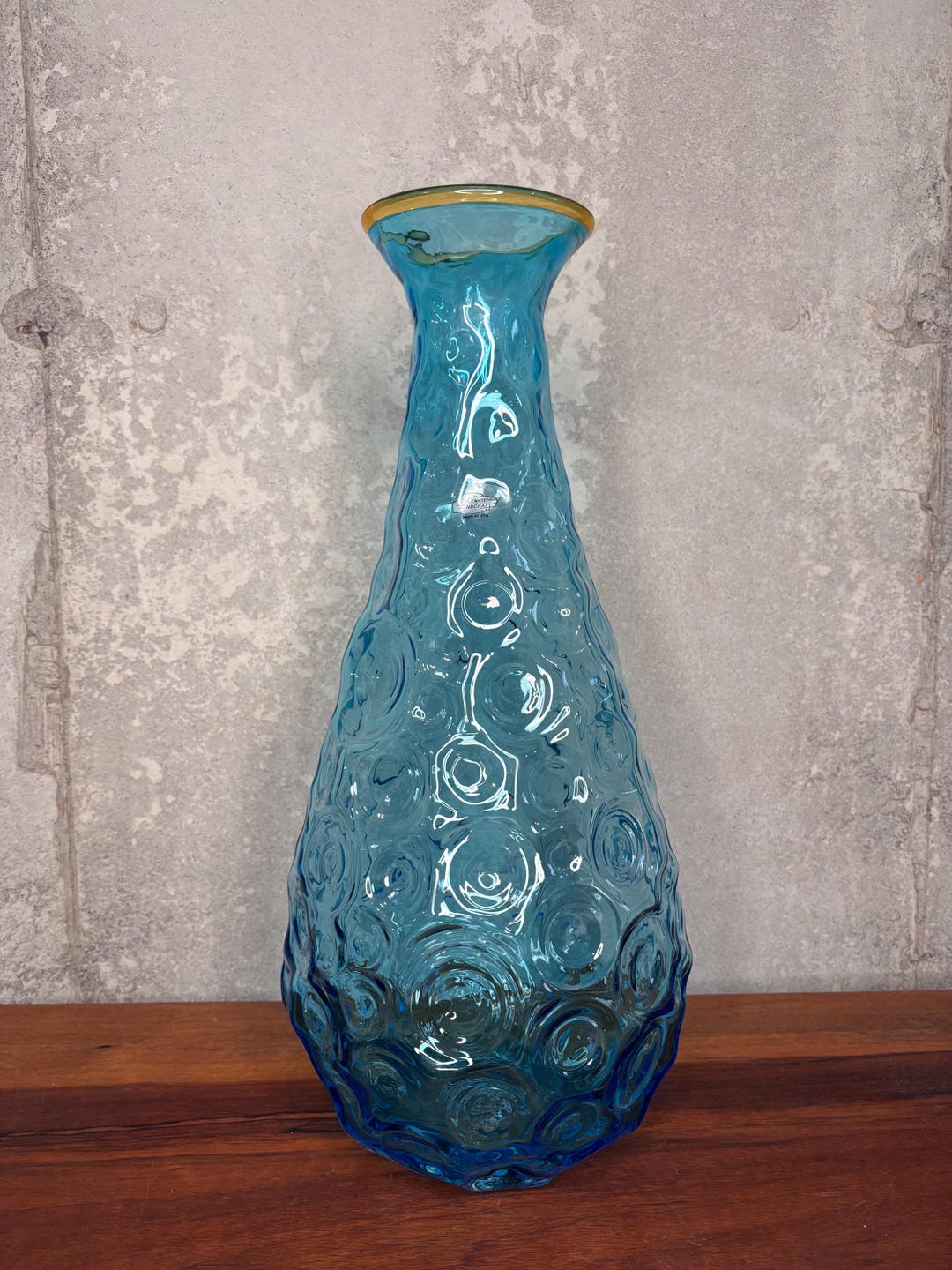 Vintage 2003 Blenko Hank Adams 4303 Blue 18” Vase, Ice Blue & Topaz ...