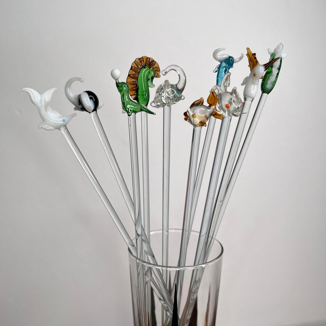 Vintage Assorted Animal Glass Swizzle Sticks, Barware, Vintage Swizzle ...
