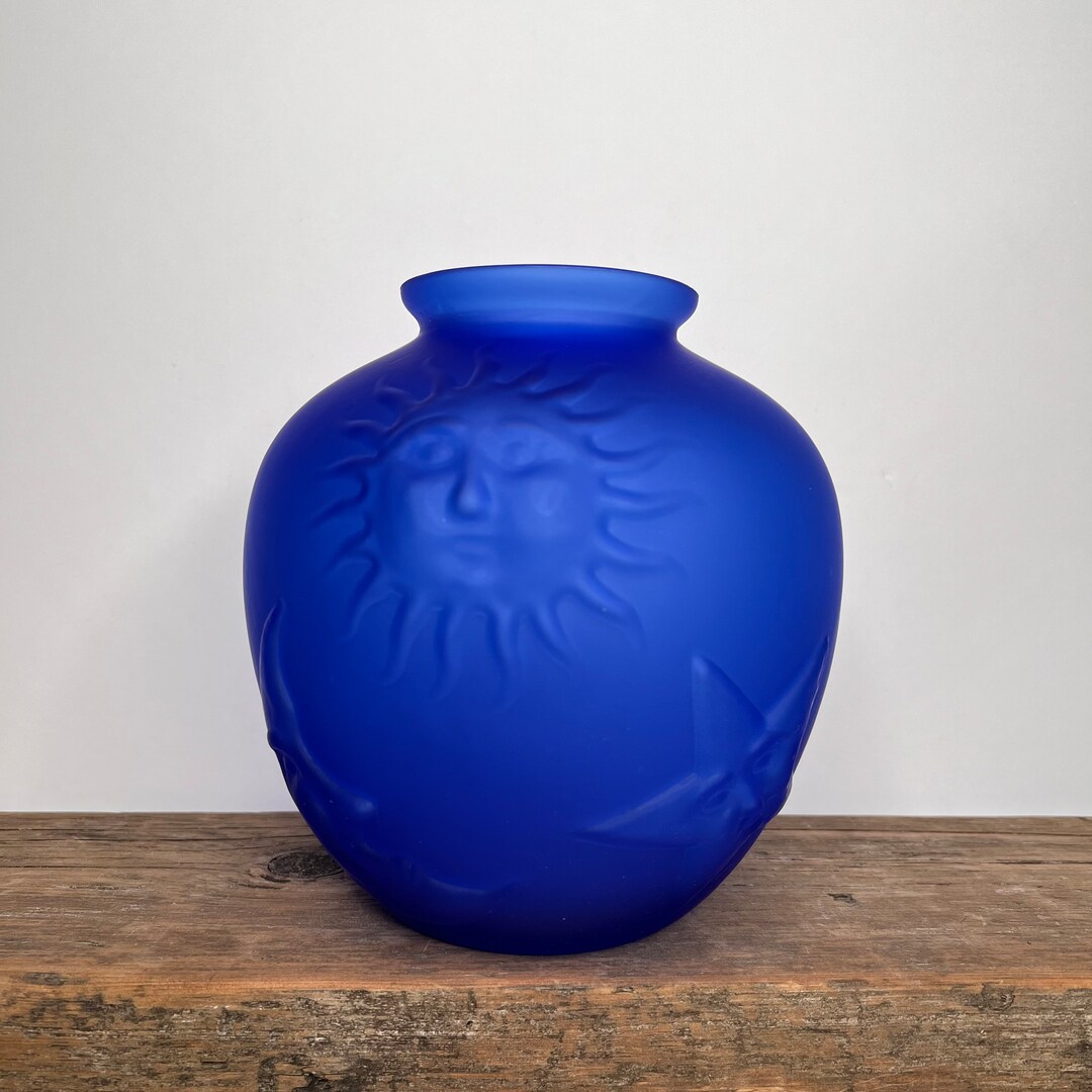 Vintage Celestial Moon,star & Sun Blue Frosted Vase, Celestial Decor - Etsy