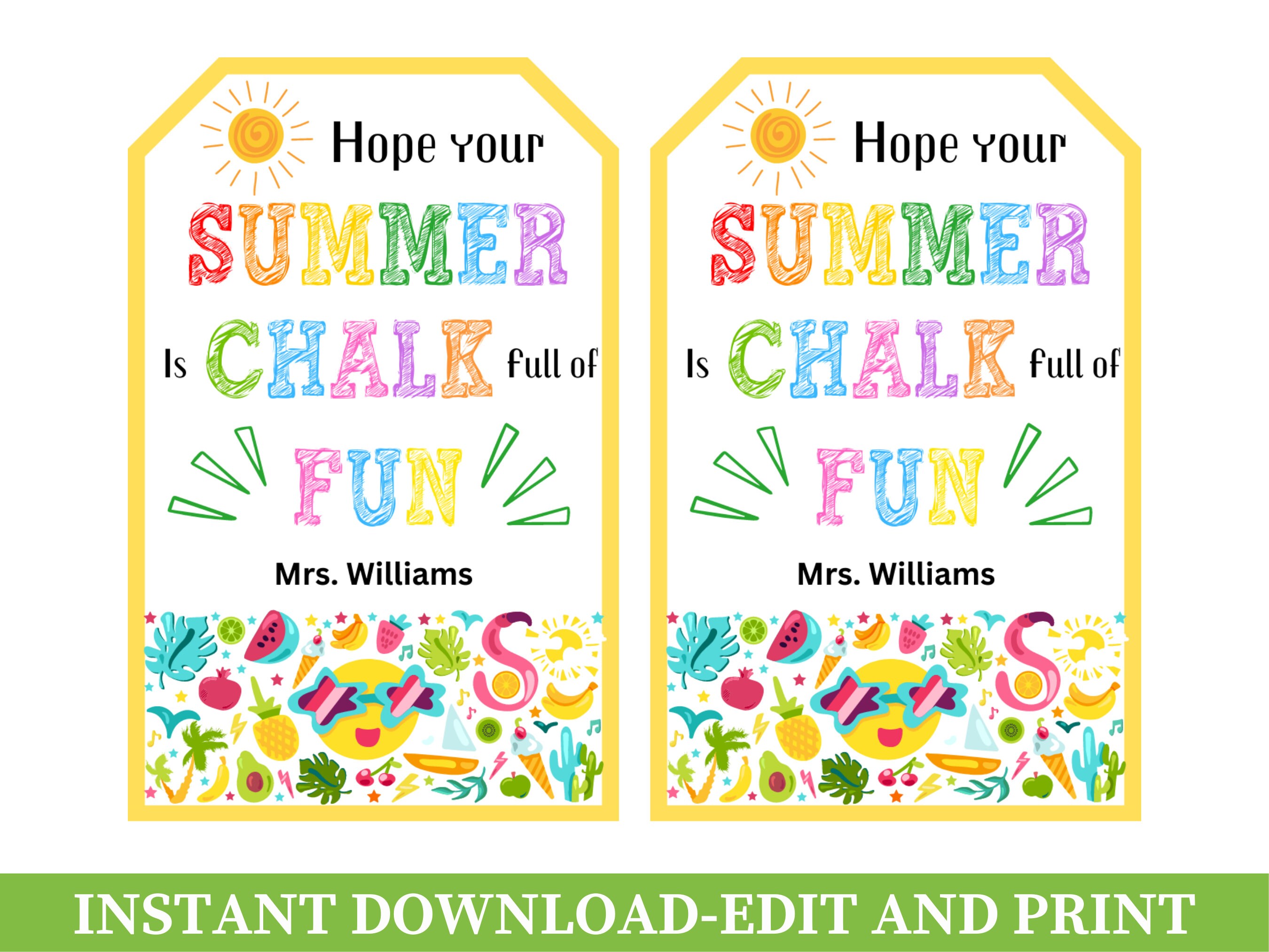 Printable Chalk Full of Fun End of the Year Tags Chalk Gift - Etsy