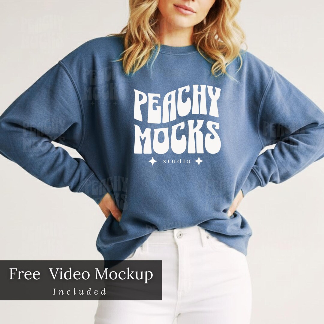 Comfort Colors 1566 Flo Blue Mockup: Minimalist Model Sweatshirt - Etsy