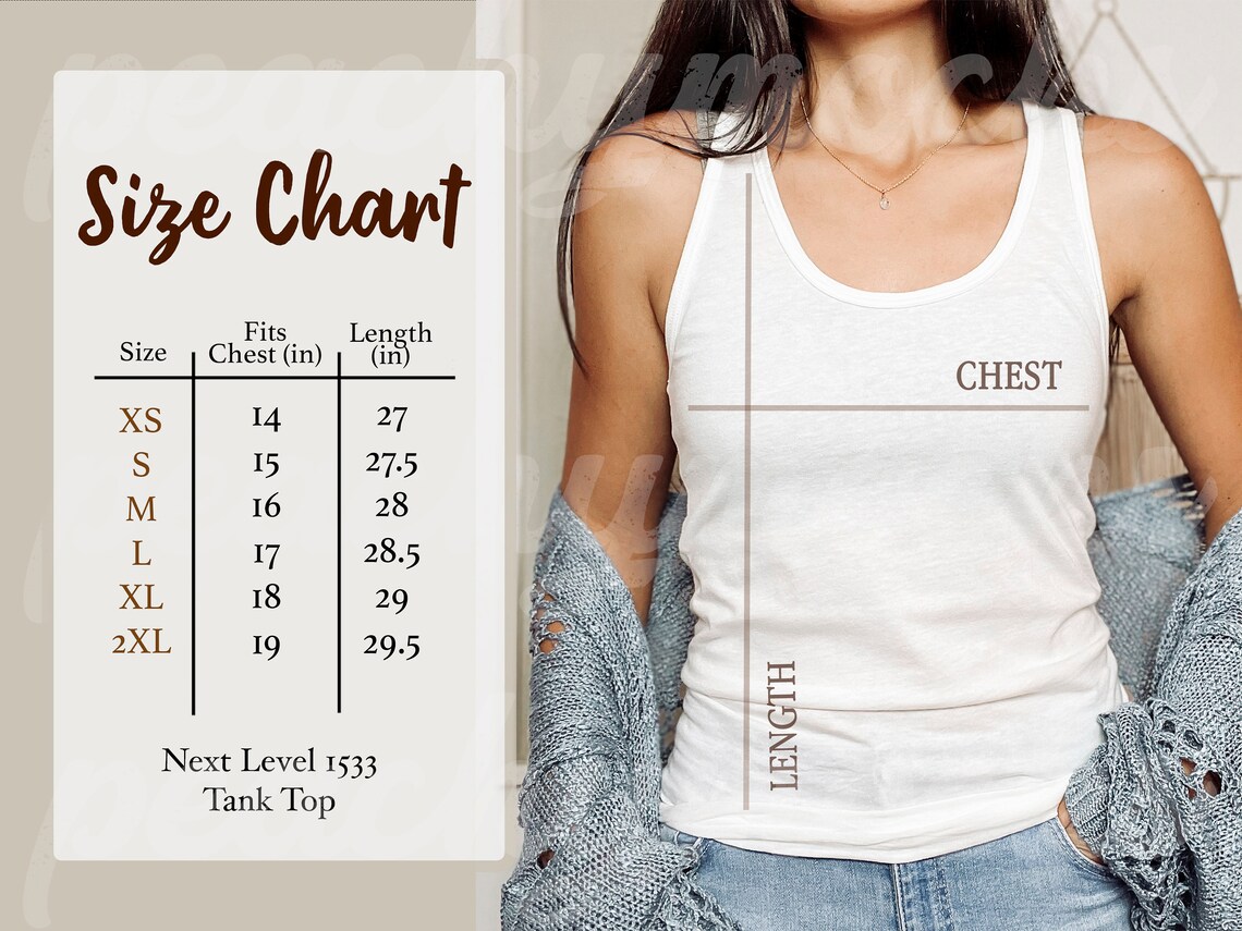 Next Level 1533 Size Chart | Next Level 1533 Tank Top Size Chart | Next ...