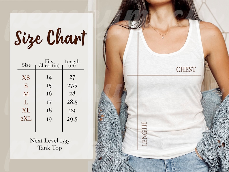 Next Level 1533 Size Chart | Next Level 1533 Tank Top Size Chart | Next ...