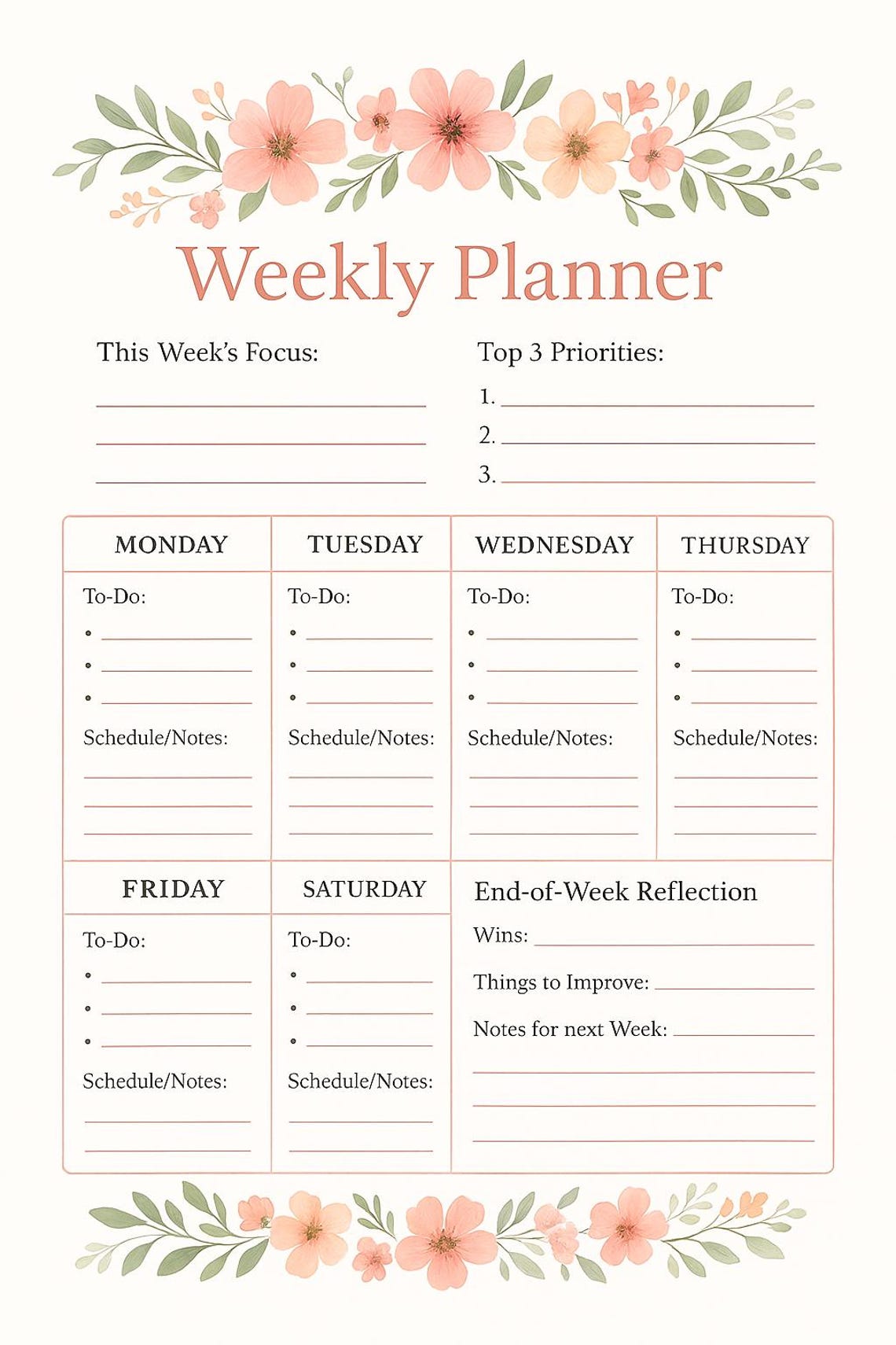 Floral Weekly Planner - Etsy
