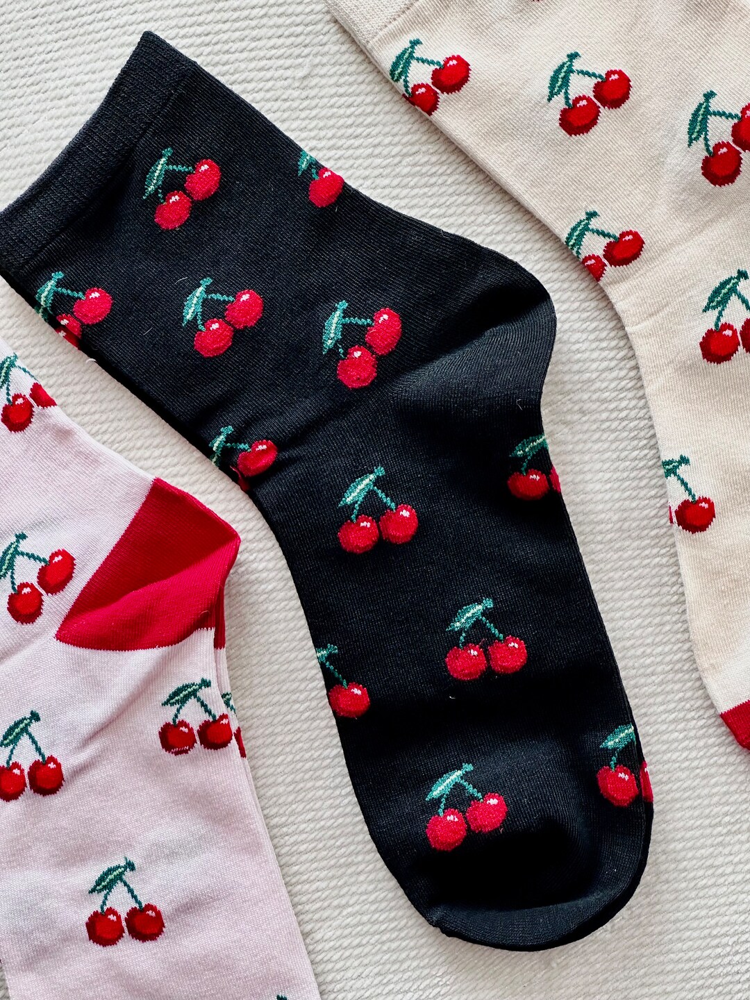 Cherry Socks, Favorite Food Fruit Socks, Happy, Funny, Stylish Socks ...