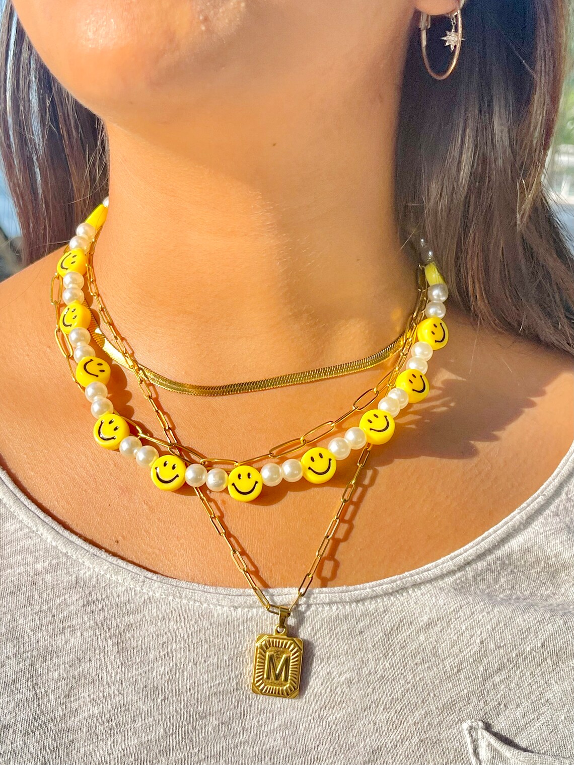 Pearly Smiley Face Necklace, Beaded Pearl Necklace, Summer Jewerly, Fun ...