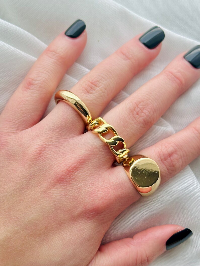 18K Gold Chunky Ring, Adjustable Dome Ring, Braid Rope Ring, Classic Open Ring, Bold Statement ...