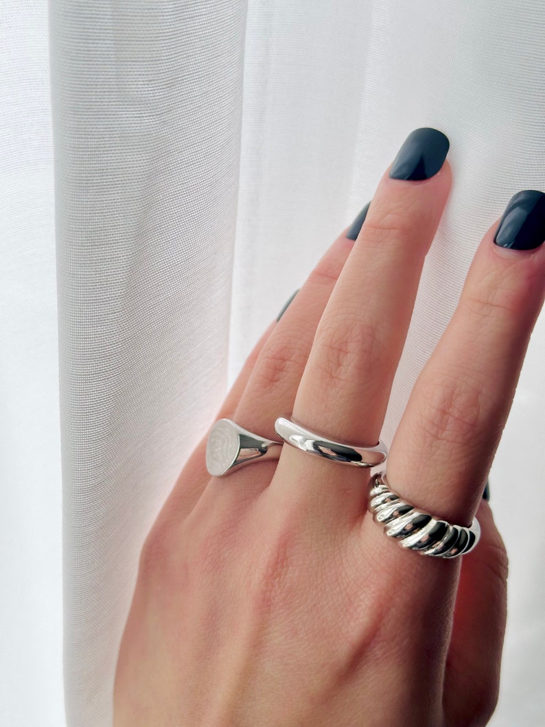 18K Gold Chunky Ring, Adjustable Dome Ring, Braid Rope Ring, Classic Open Ring, Bold Statement ...