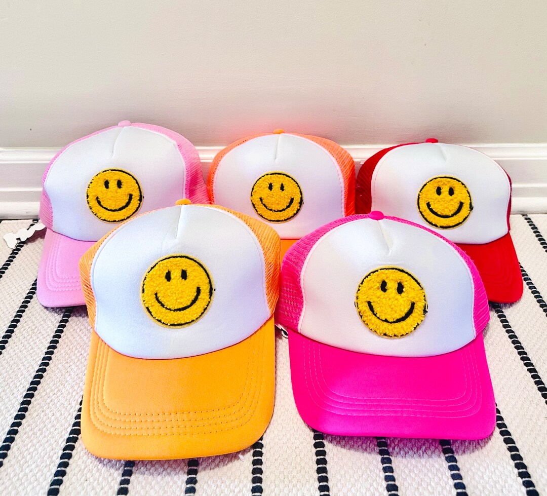 Smiley Face Patch Trucker Hat, Mesh Back, Puff Foam - Etsy