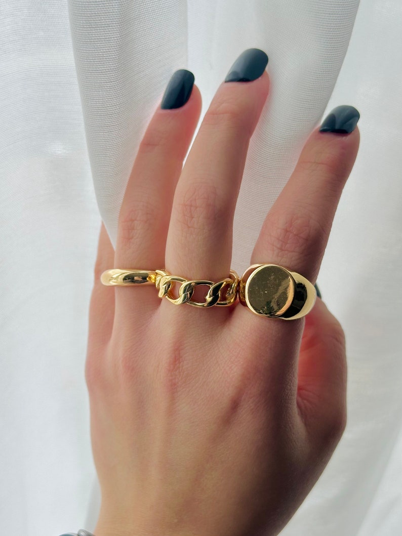 18K Gold Chunky Ring, Adjustable Dome Ring, Braid Rope Ring, Classic Open Ring, Bold Statement ...