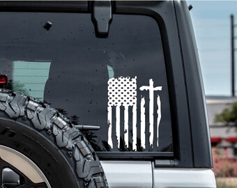 American Flag With Cross Decal | Etsy