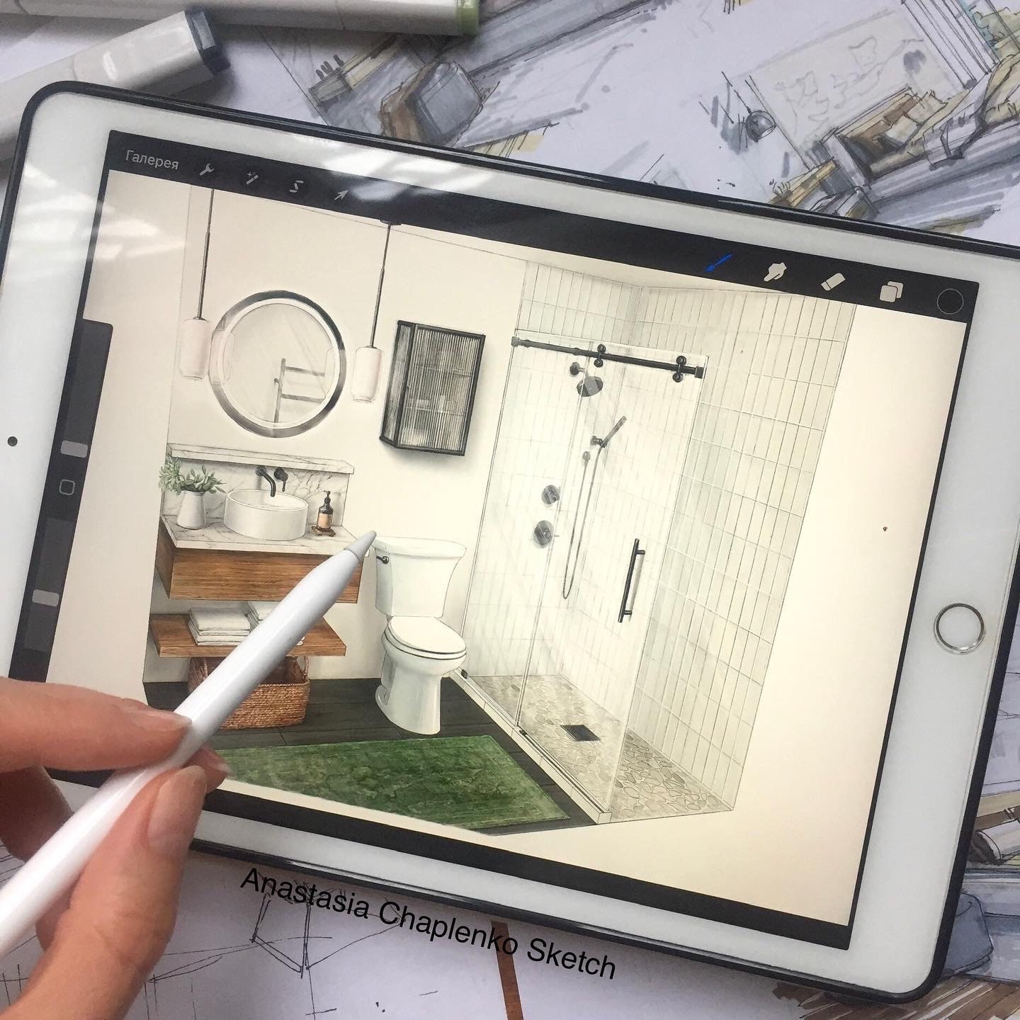 Custom Interior Hand Rendering in a Sketch Style, Digital Visualization ...