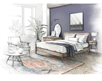 Custom Interior Hand Rendering in a Sketch Style, Digital Visualization ...